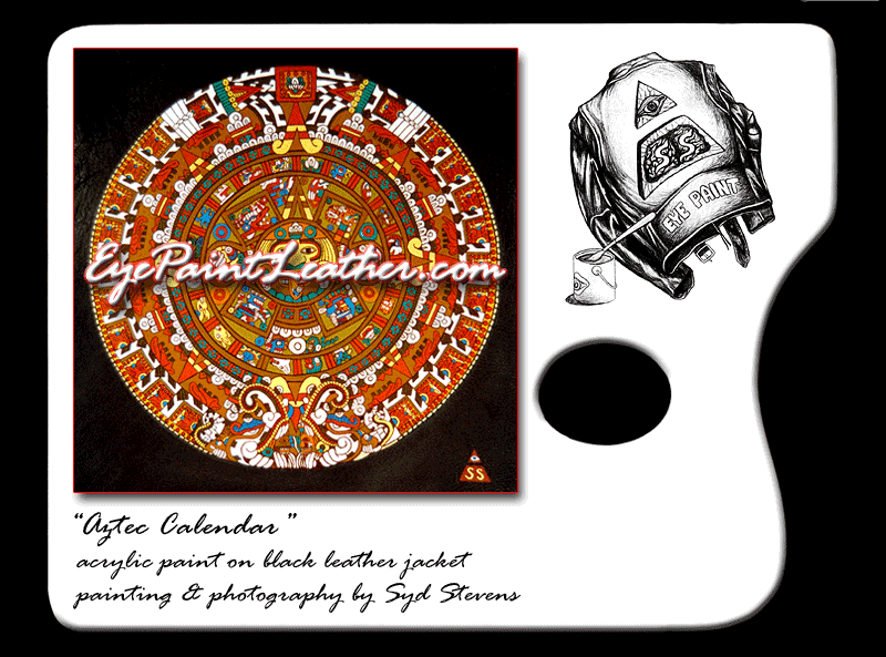 EyePaintLeather.com - Aztec Calendar painting on leather jacket